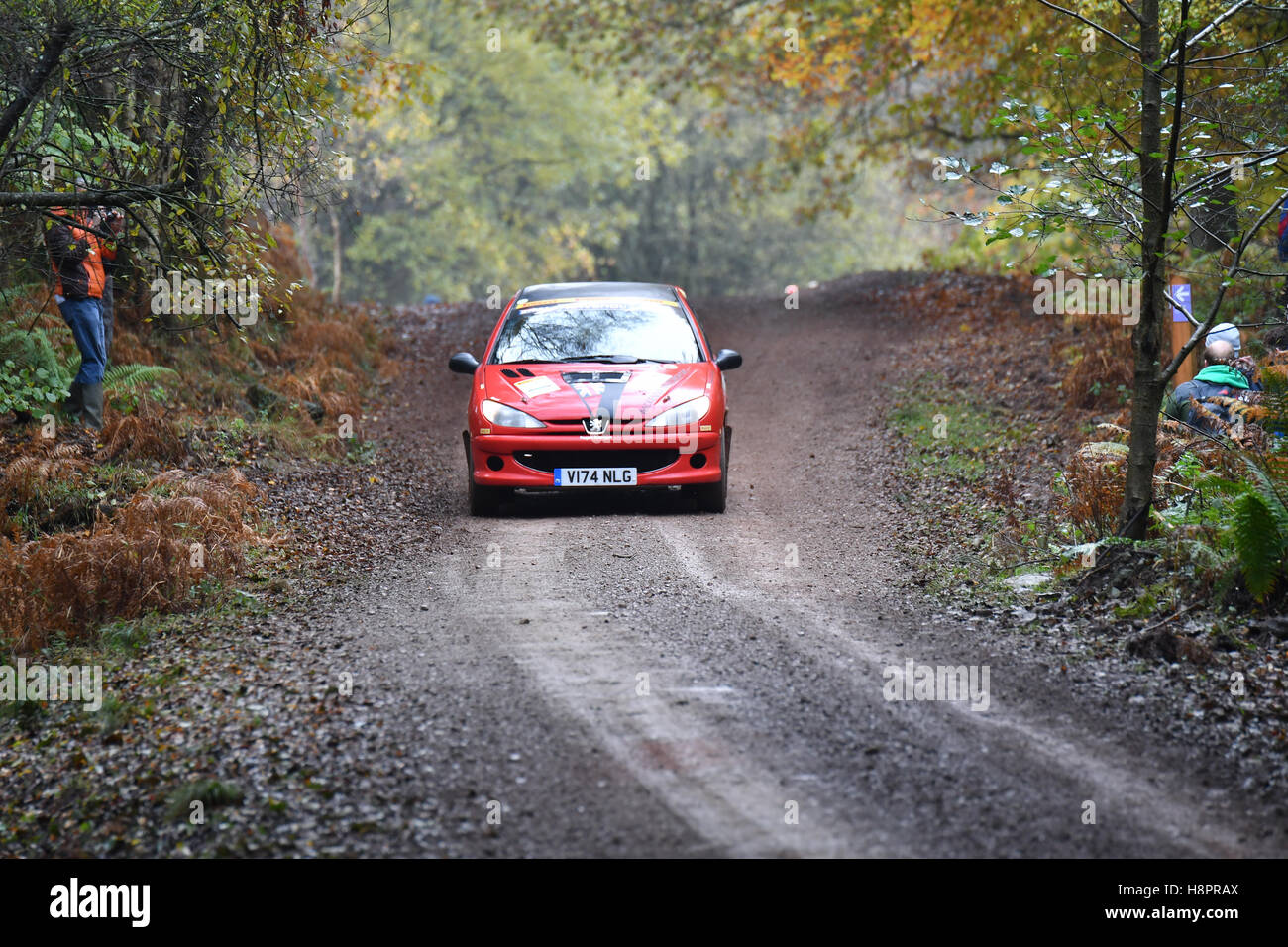 A rally car on the Crabtree stage of the 2016 Wyedean Rally in the ...