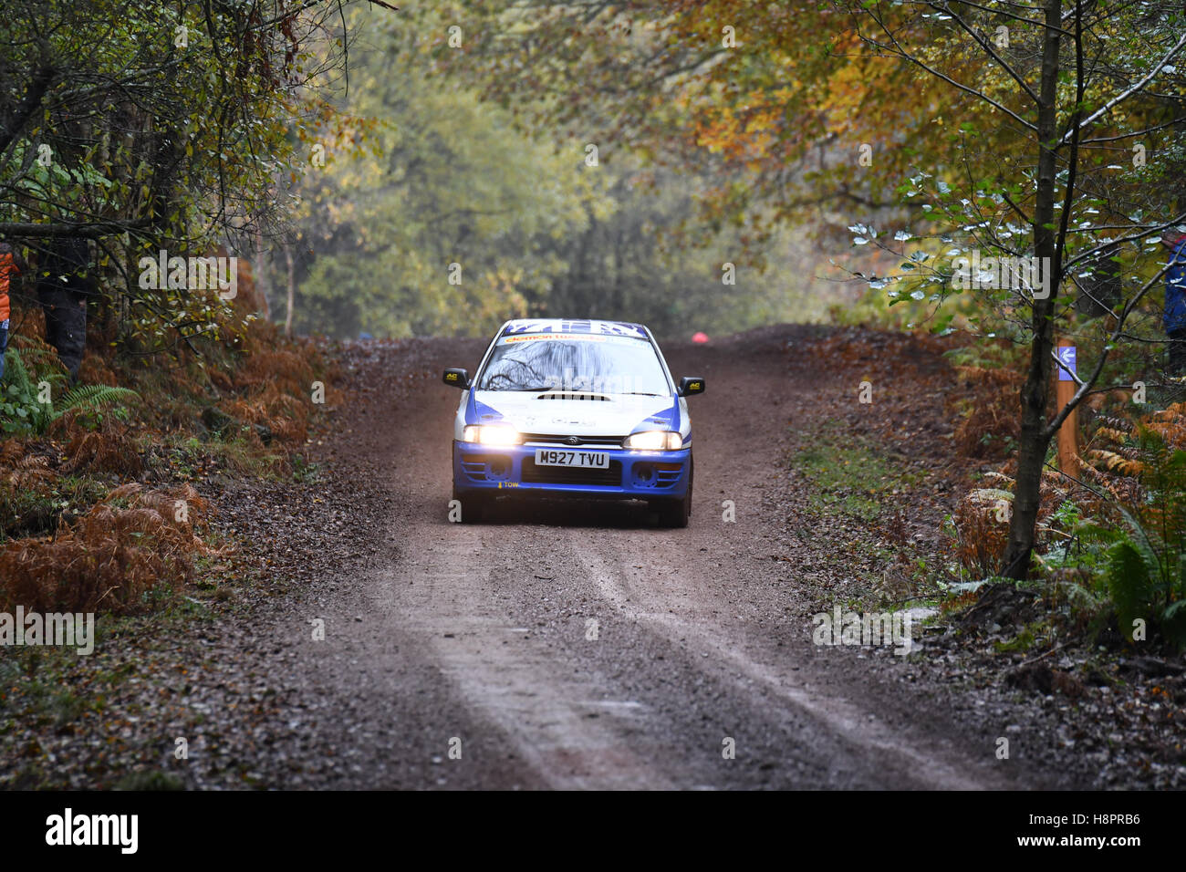 A rally car on the Crabtree stage of the 2016 Wyedean Rally in the ...