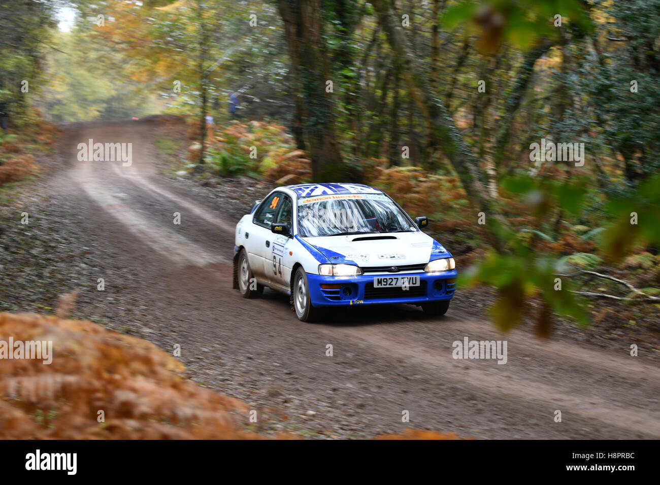 A rally car on the Crabtree stage of the 2016 Wyedean Rally in the ...