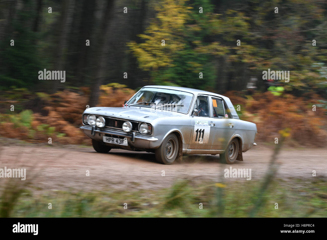 A rally car on the Crabtree stage of the 2016 Wyedean Rally in the ...