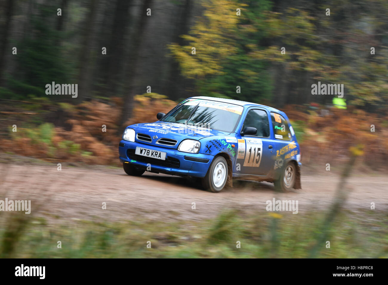 A rally car on the Crabtree stage of the 2016 Wyedean Rally in the ...