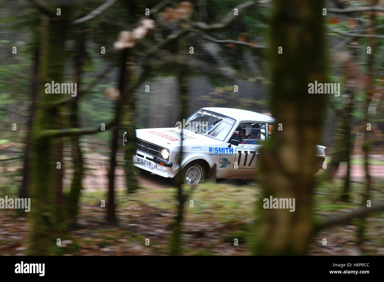A rally car on the Crabtree stage of the 2016 Wyedean Rally in the ...