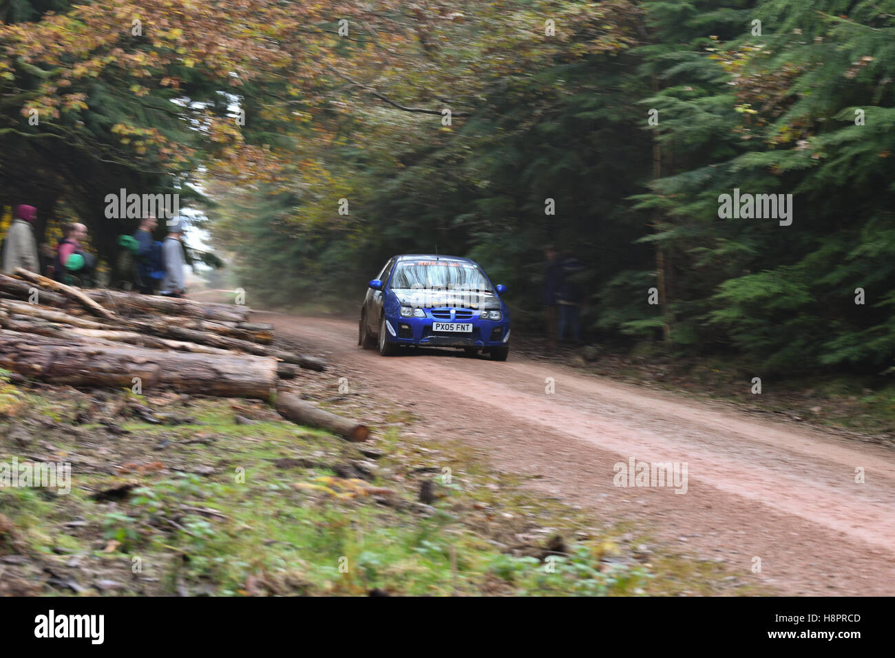 A rally car on the Crabtree stage of the 2016 Wyedean Rally in the ...