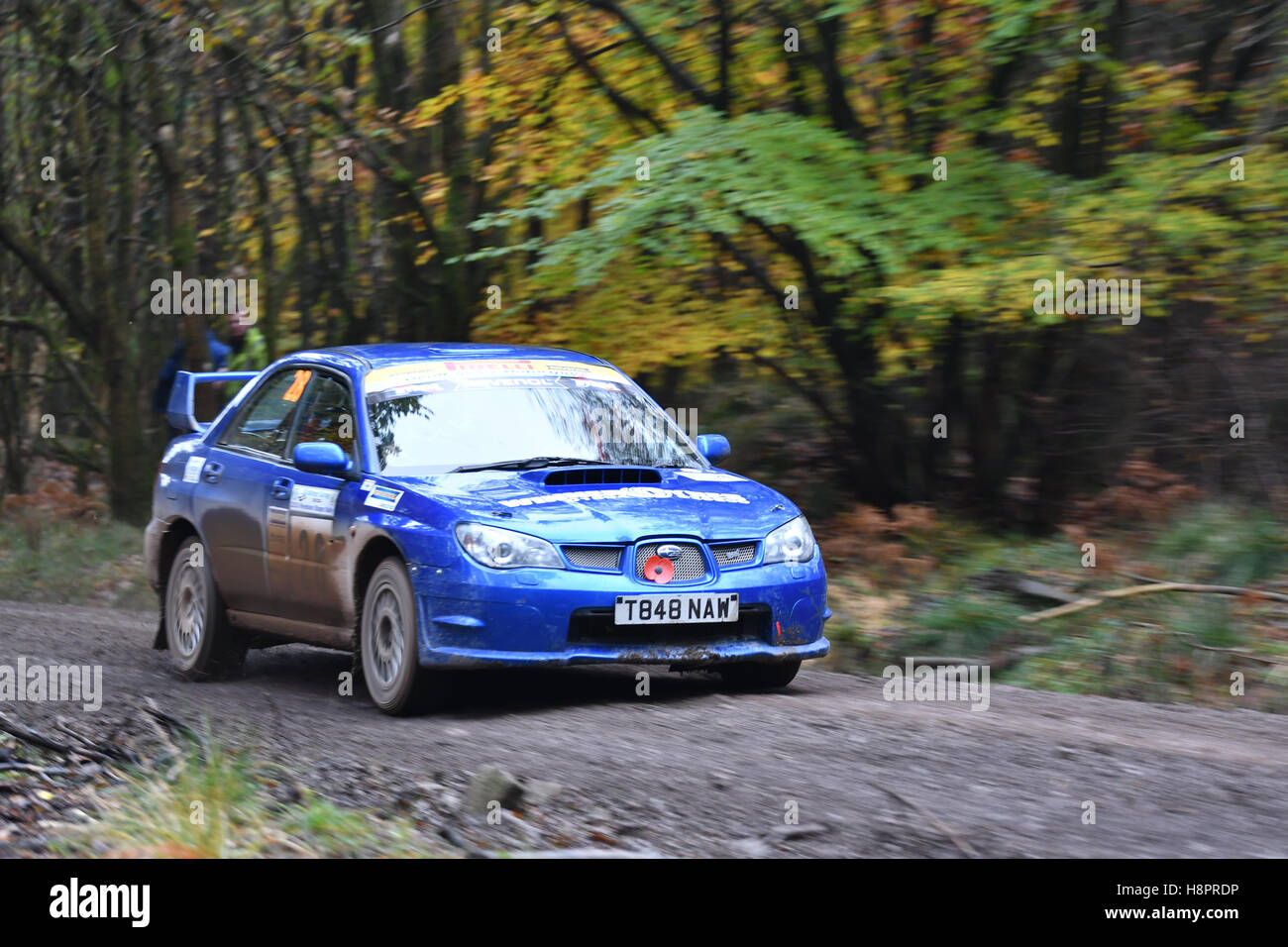A rally car on the Crabtree stage of the 2016 Wyedean Rally in the ...
