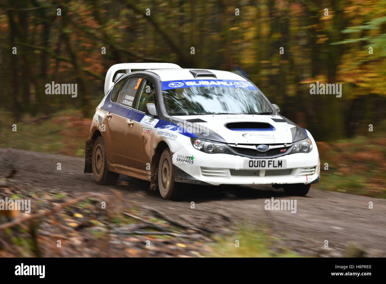 A rally car on the Crabtree stage of the 2016 Wyedean Rally in the ...