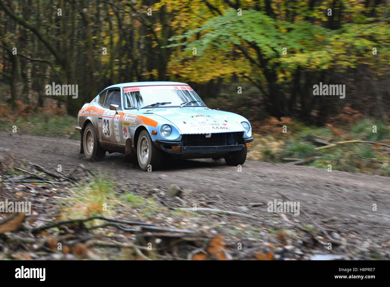 A rally car on the Crabtree stage of the 2016 Wyedean Rally in the ...