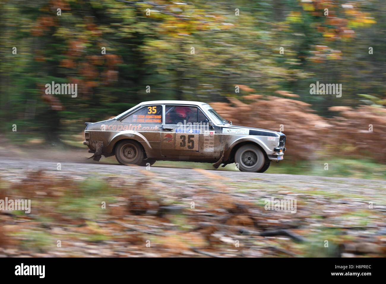 A rally car on the Crabtree stage of the 2016 Wyedean Rally in the ...