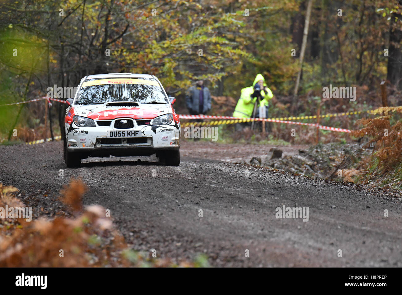 A rally car on the Crabtree stage of the 2016 Wyedean Rally in the ...
