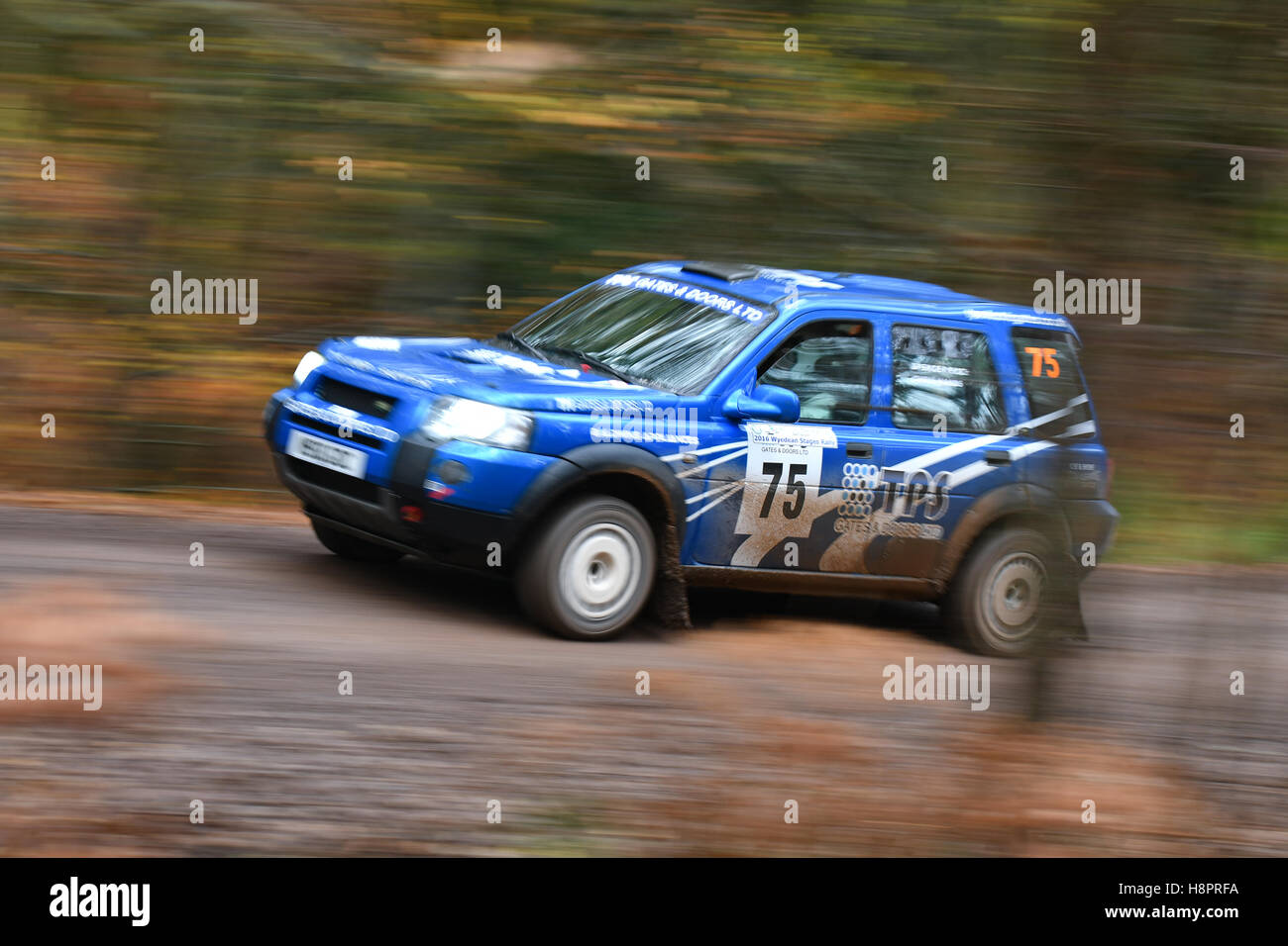 A rally car on the Crabtree stage of the 2016 Wyedean Rally in the ...