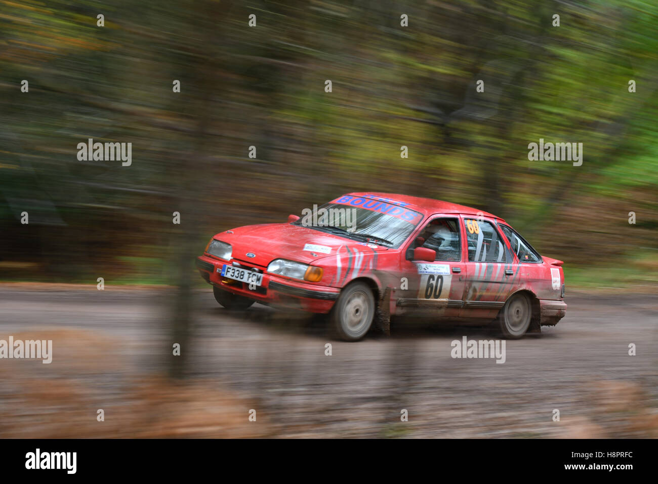 A rally car on the Crabtree stage of the 2016 Wyedean Rally in the ...