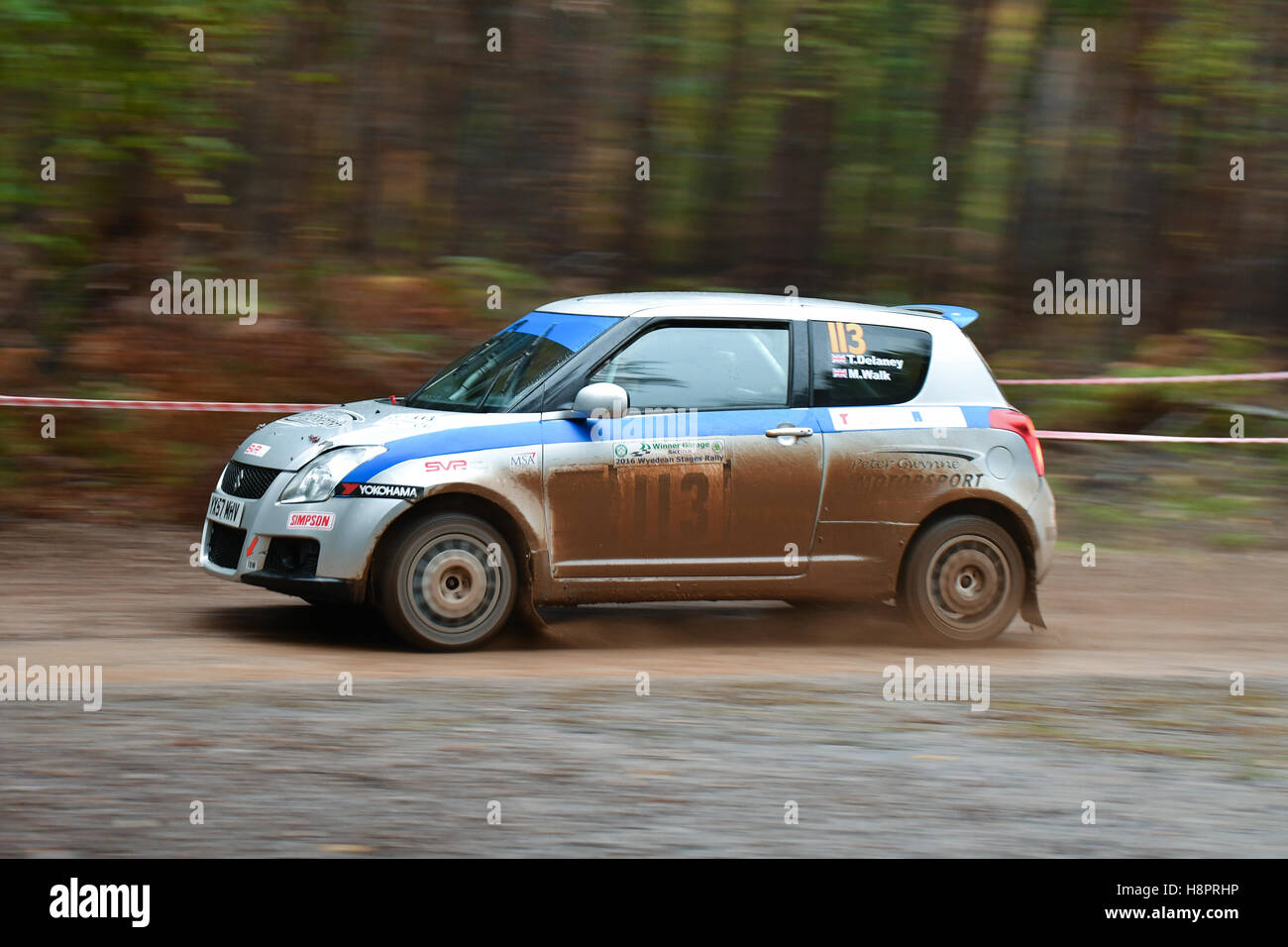 A rally car on the Crabtree stage of the 2016 Wyedean Rally in the ...