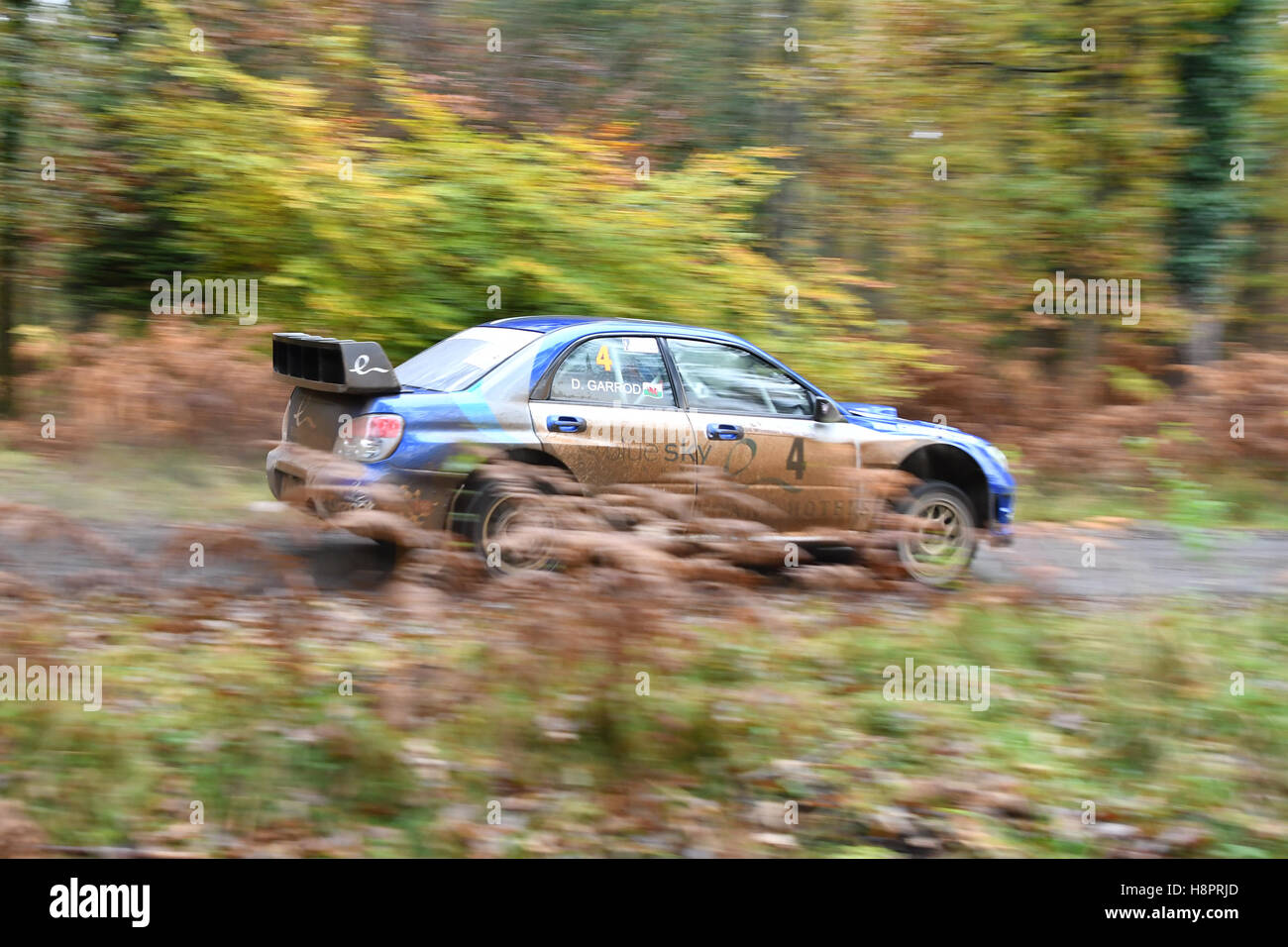 A rally car on the Crabtree stage of the 2016 Wyedean Rally in the ...
