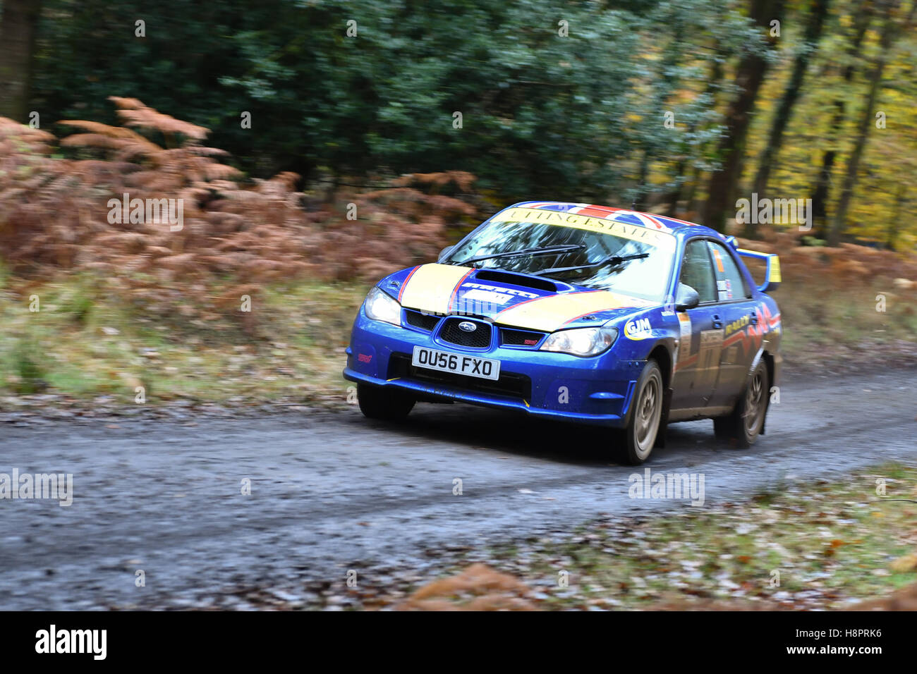 A rally car on the Crabtree stage of the 2016 Wyedean Rally in the ...
