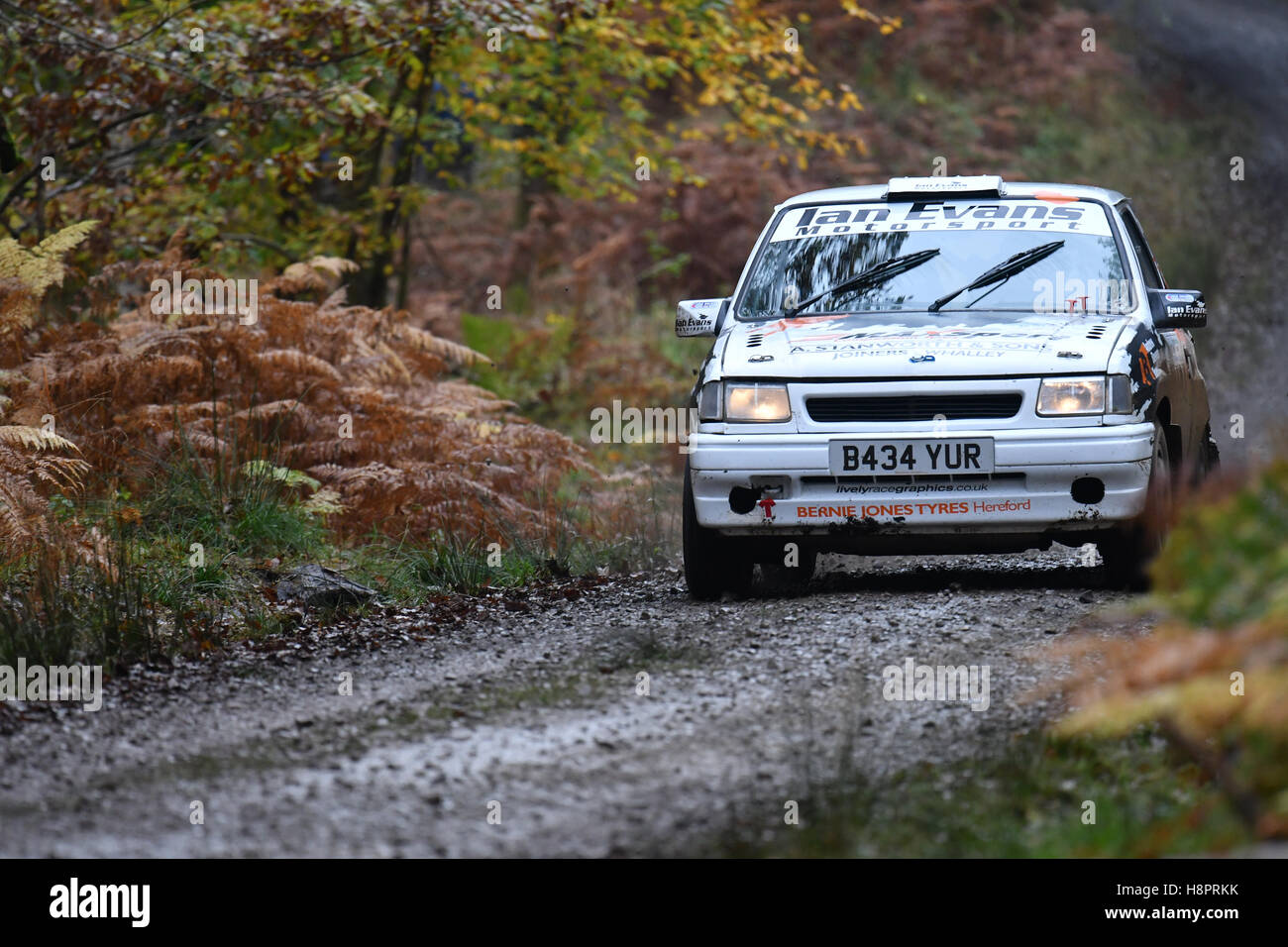 A rally car on the Crabtree stage of the 2016 Wyedean Rally in the ...