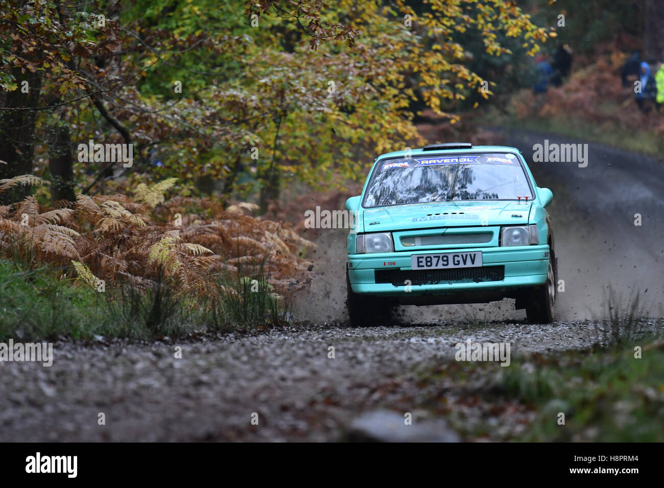 A rally car on the Crabtree stage of the 2016 Wyedean Rally in the ...