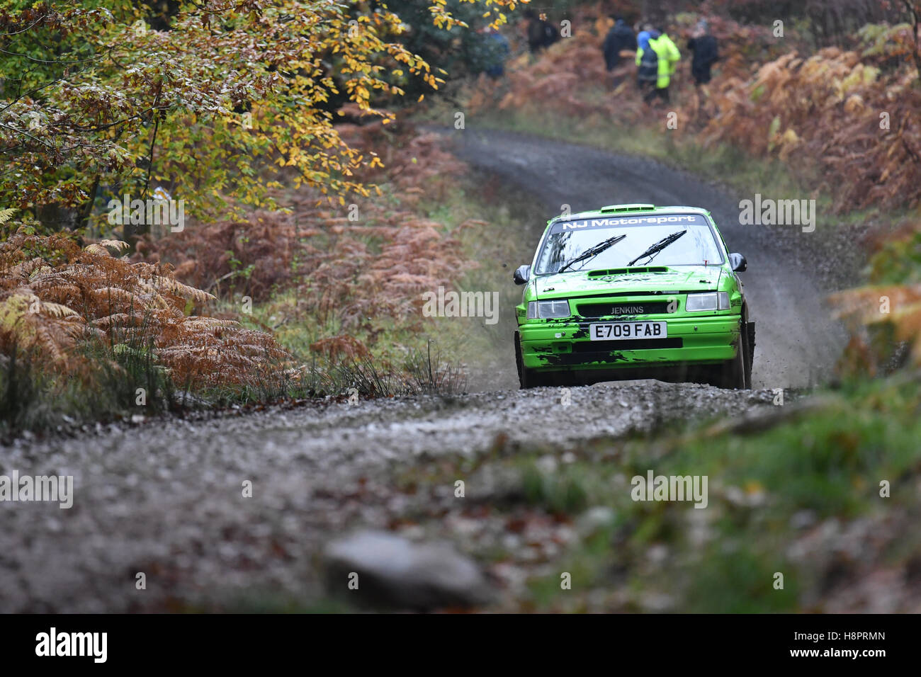 A rally car on the Crabtree stage of the 2016 Wyedean Rally in the ...