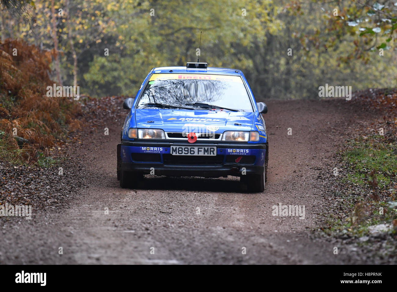 A rally car on the Crabtree stage of the 2016 Wyedean Rally in the ...