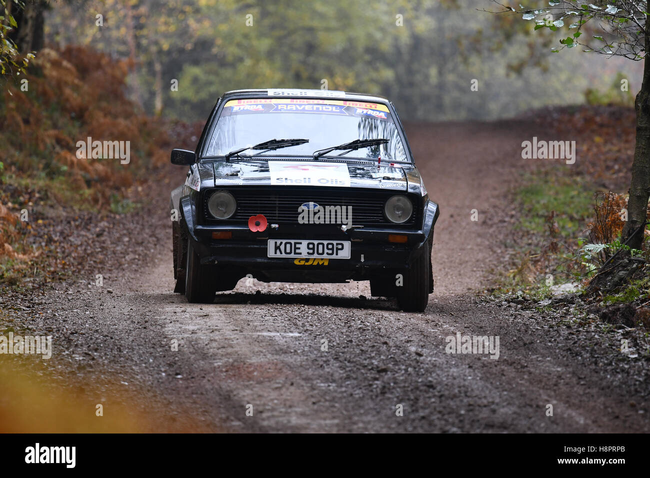 A rally car on the Crabtree stage of the 2016 Wyedean Rally in the ...