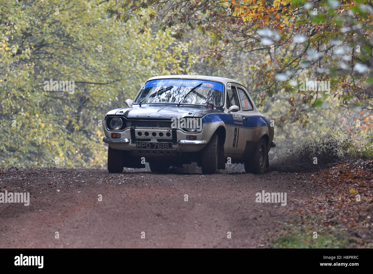 A rally car on the Crabtree stage of the 2016 Wyedean Rally in the ...