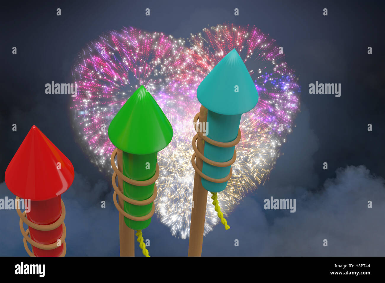 Composite image of rockets for fireworks Stock Photo - Alamy