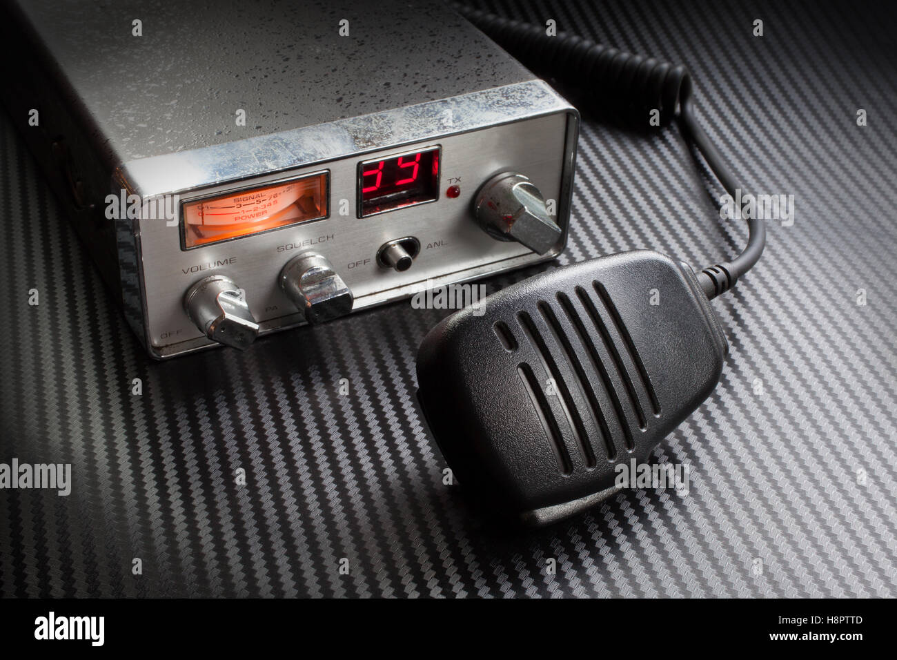 Two way radio with microphone on a gray background Stock Photo - Alamy