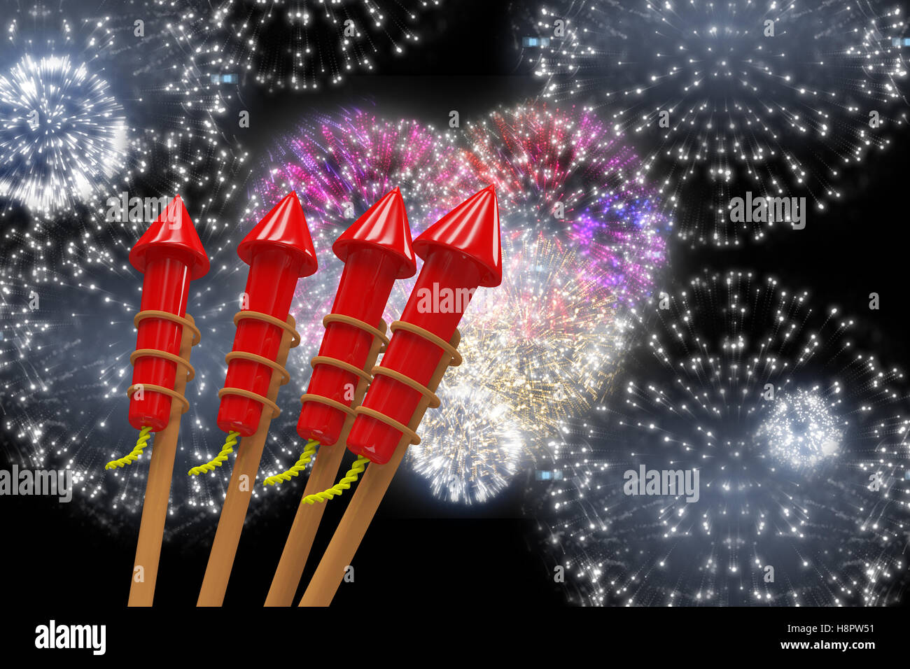 Composite image of rockets for fireworks Stock Photo - Alamy