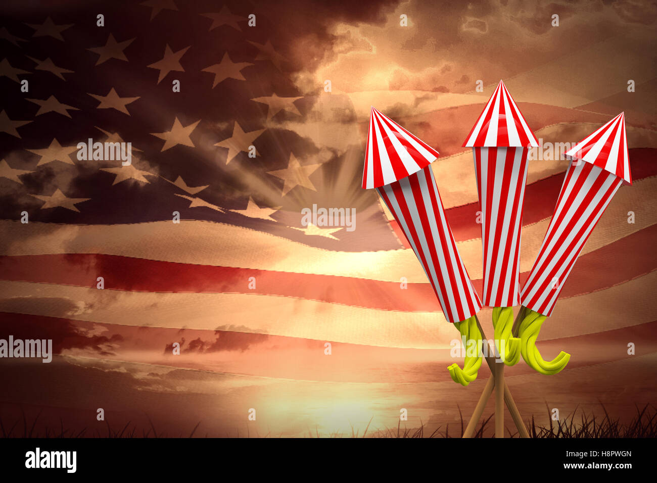 Composite image of rockets for fireworks Stock Photo - Alamy