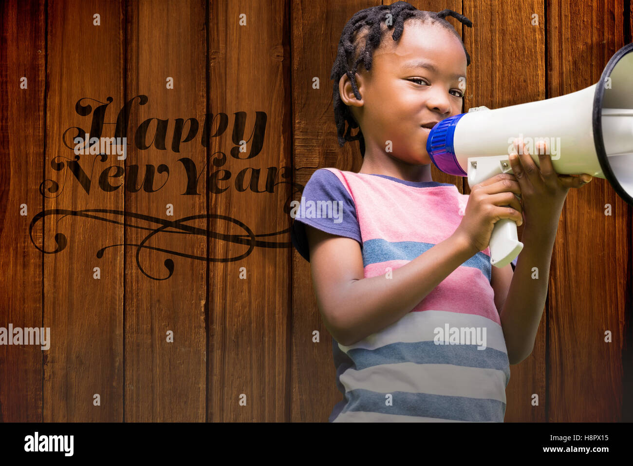 Composite image of child with megaphone Stock Photo - Alamy