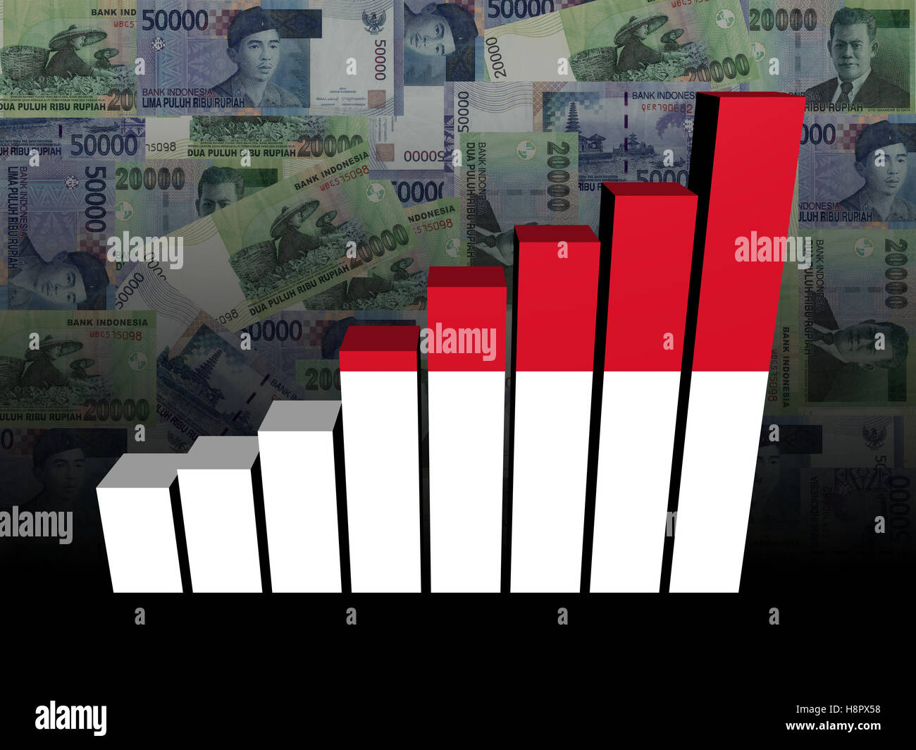 Indonesian flag bar chart over Rupiah illustration Stock Photo - Alamy