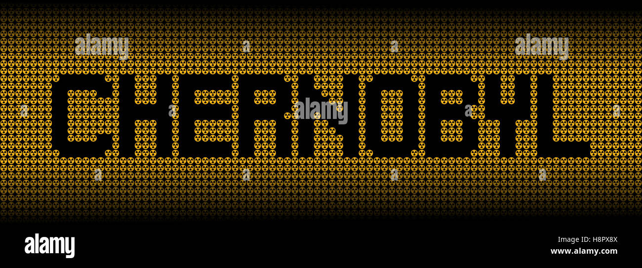 Chernobyl text on radioactive warning symbols illustration Stock Photo ...