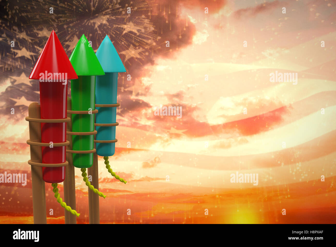 Composite image of rockets for fireworks Stock Photo - Alamy