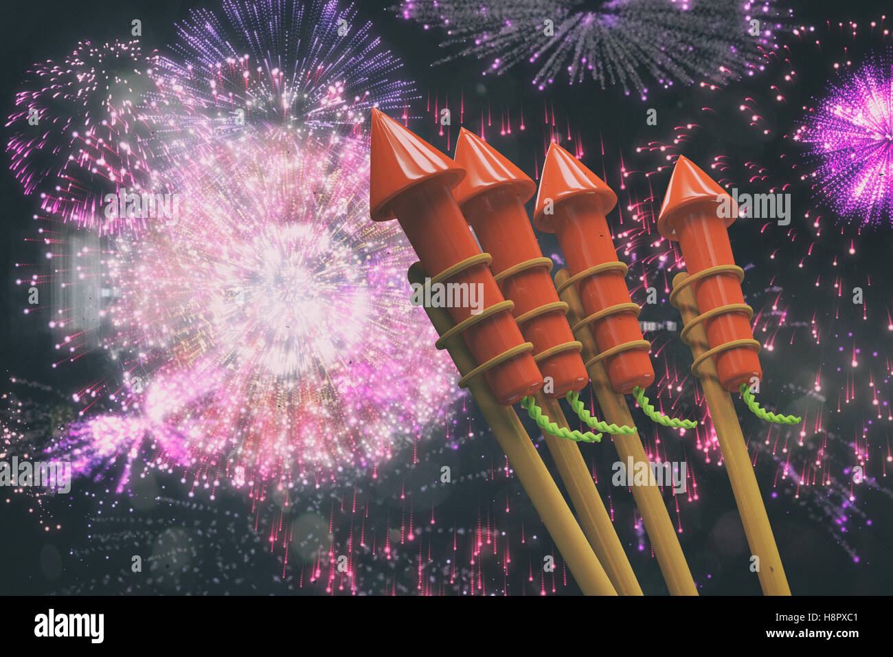 Composite image of rockets for fireworks Stock Photo - Alamy