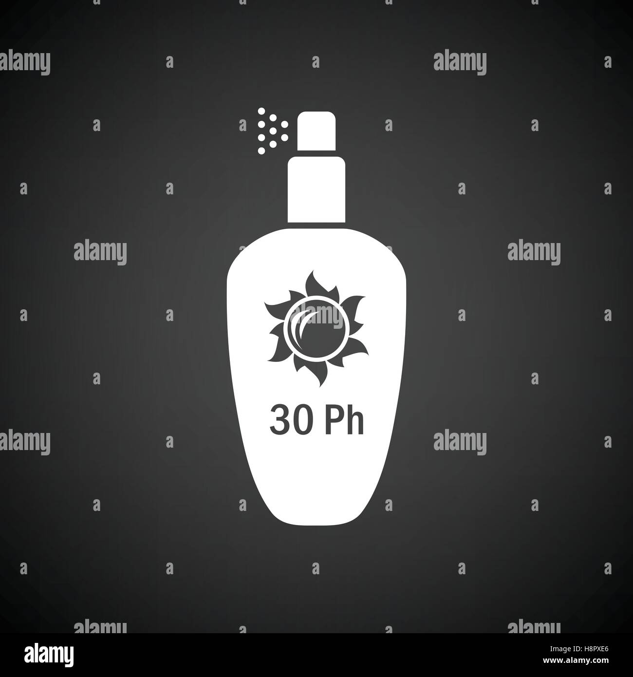 Sun protection spray icon. Black background with white. Vector ...