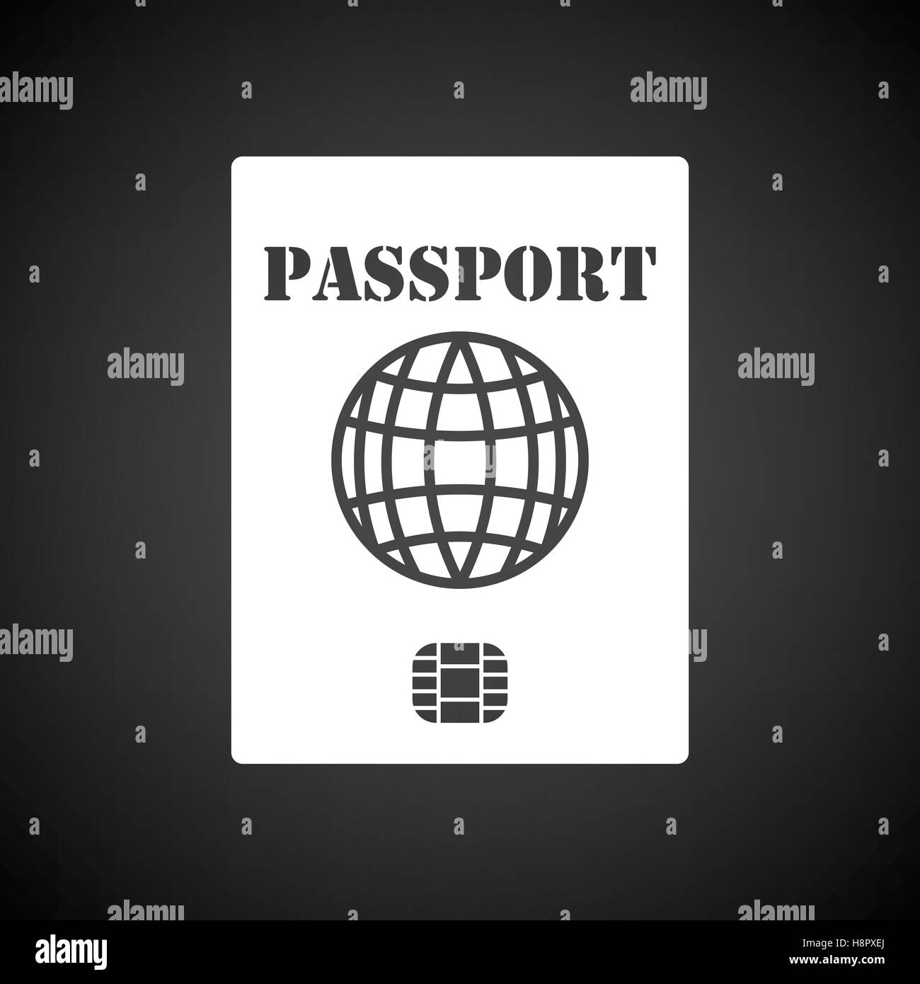 Passport with chip icon. Black background with white. Vector ...