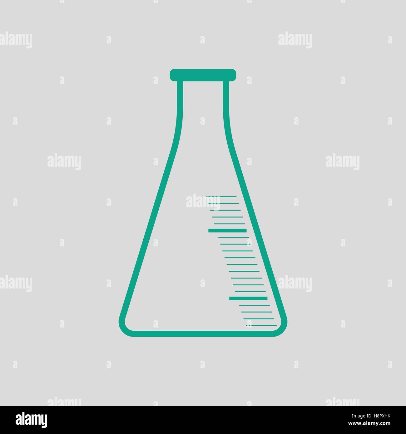 Icon of chemistry cone flask. Gray background with green. Vector ...