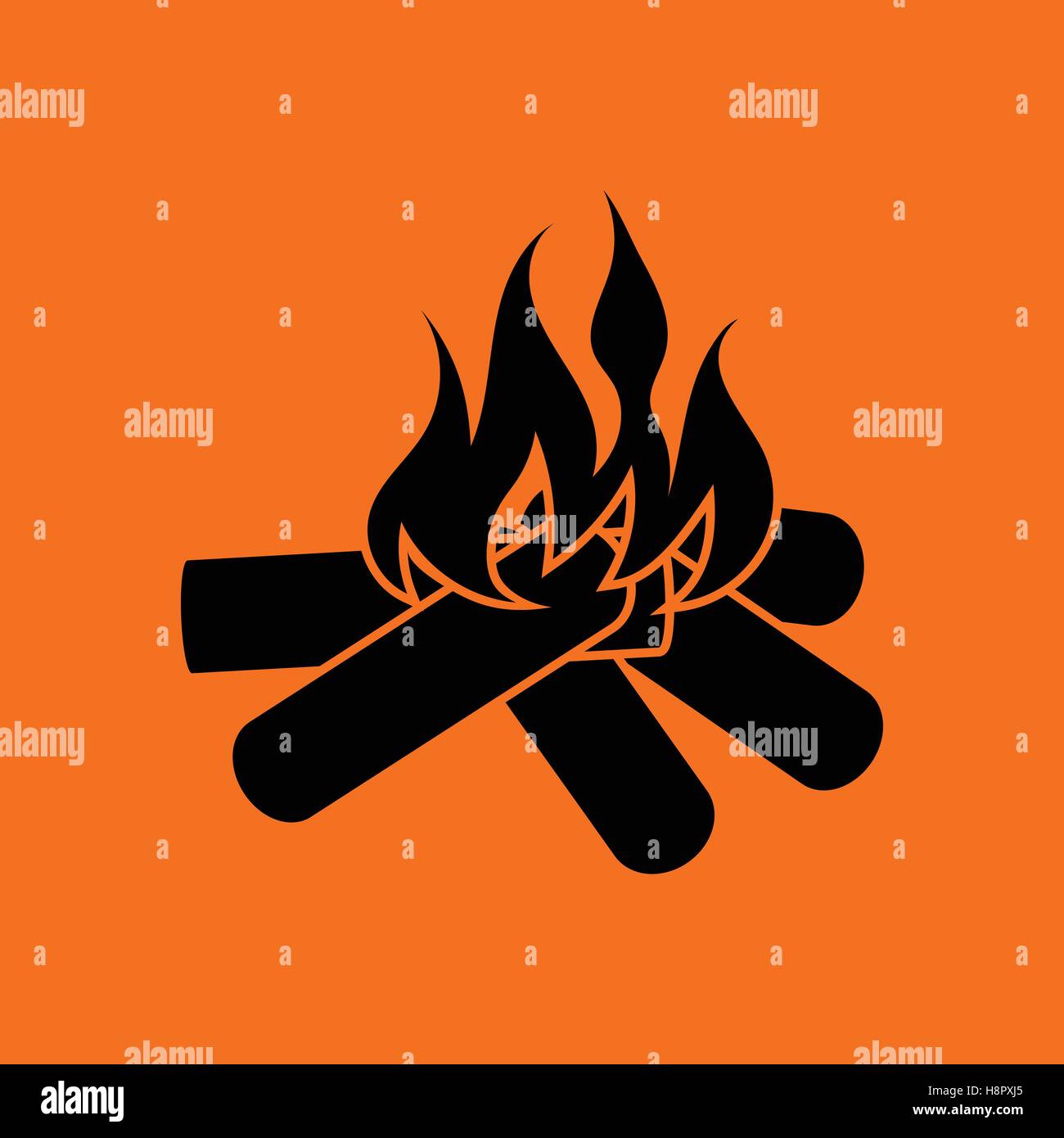 Camping fire icon. Orange background with black. Vector illustration ...