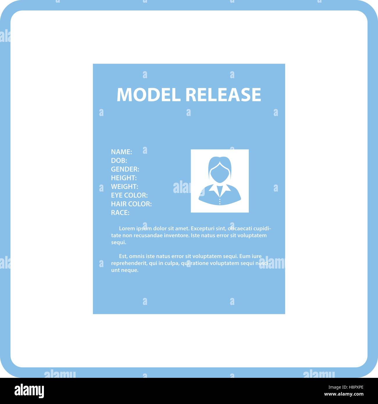 Icon of model release document. Blue frame design. Vector illustration ...