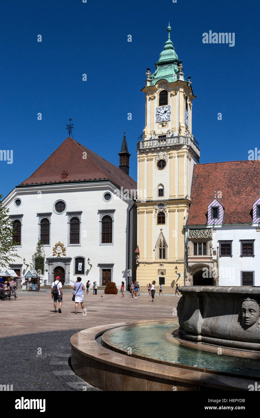 Fountains and the Old Town Hall buildings in the 'old town' district of ...