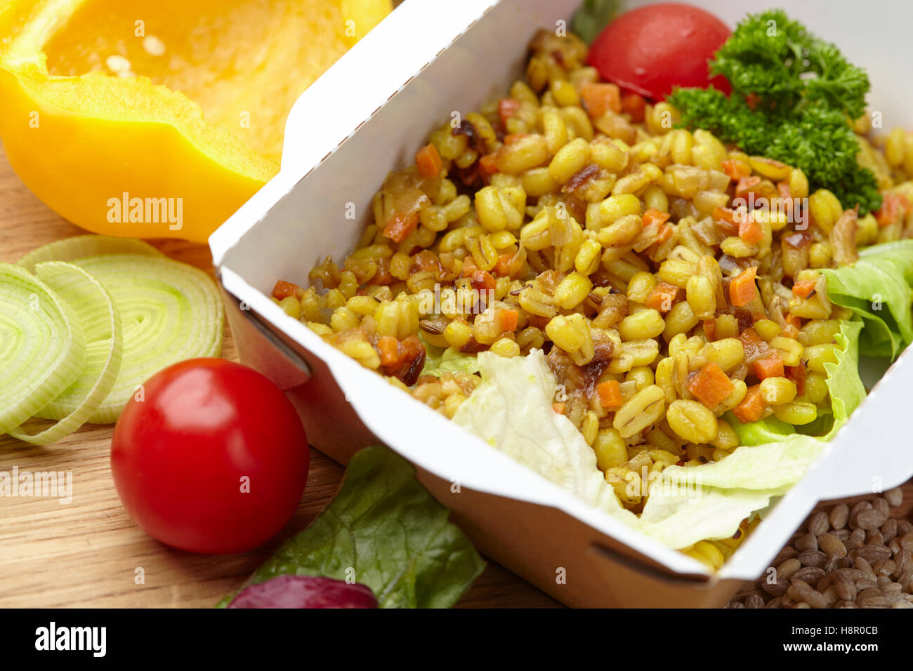 healthy eating barley and vegetables with turmeric Stock Photo - Alamy