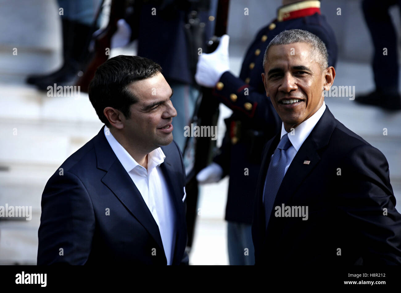 Athens, Greece. 15th Nov, 2016. U.S. President Barack Obama, shakes ...