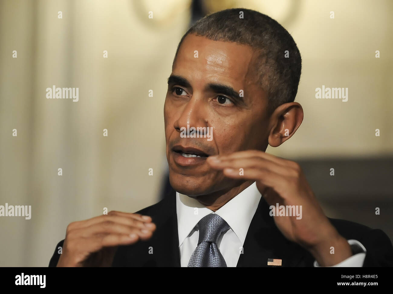 Athens, Greece. 15th Nov, 2016. President Barack Obama speaks during a ...