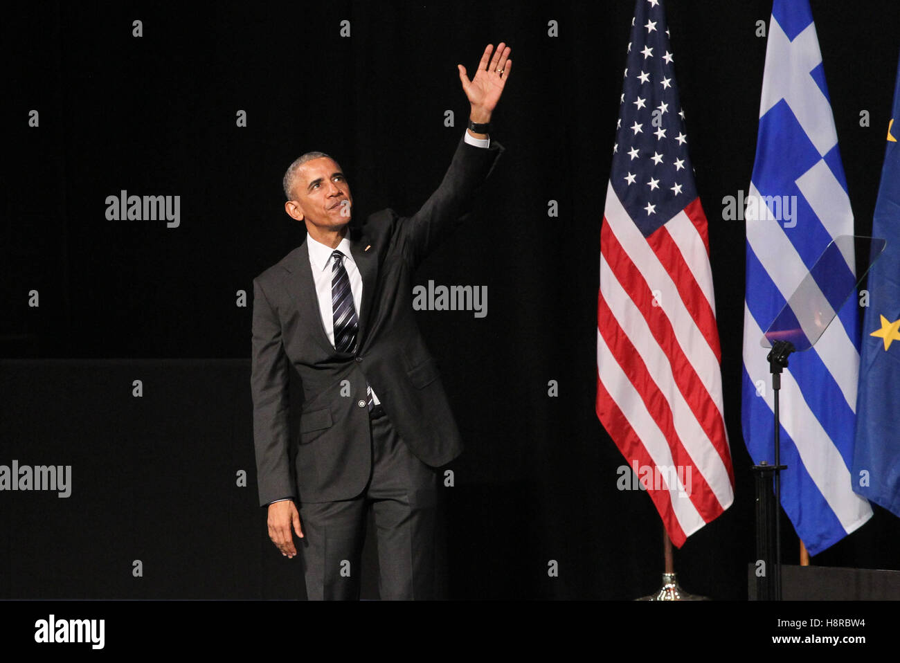 Athens, Greece. 16th Nov, 2016. U.S. President Barack Obama delivers a ...