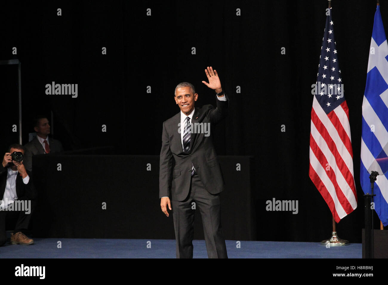 Athens, Greece. 16th Nov, 2016. U.S. President Barack Obama delivers a ...