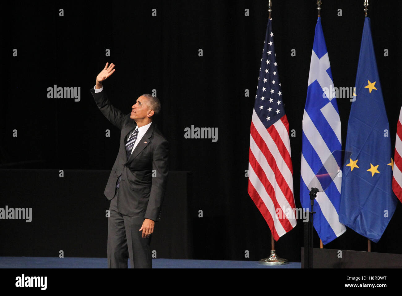 Athens, Greece. 16th Nov, 2016. U.S. President Barack Obama delivers a ...