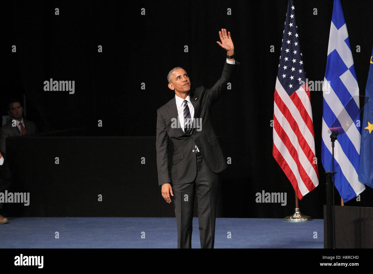 Athens, Greece. 16th Nov, 2016. U.S. President Barack Obama delivers a ...