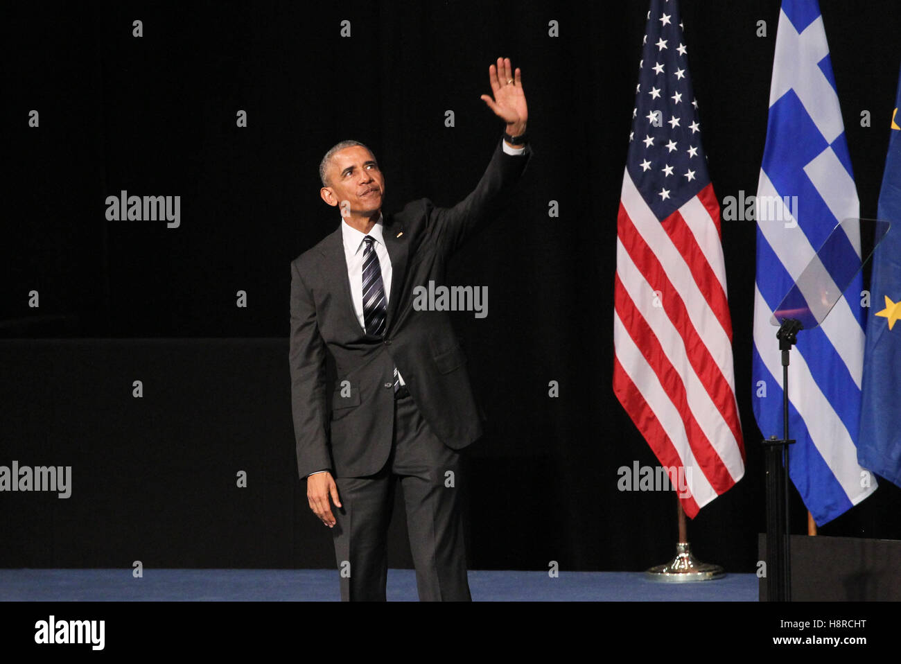 Athens, Greece. 16th Nov, 2016. U.S. President Barack Obama delivers a ...