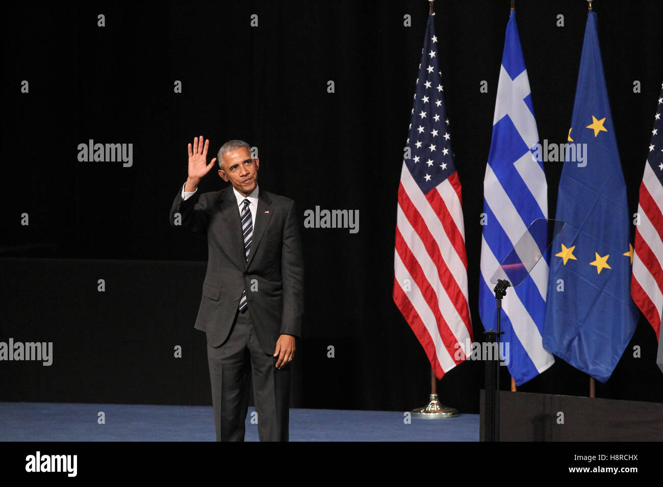 Athens, Greece. 16th Nov, 2016. U.S. President Barack Obama delivers a ...