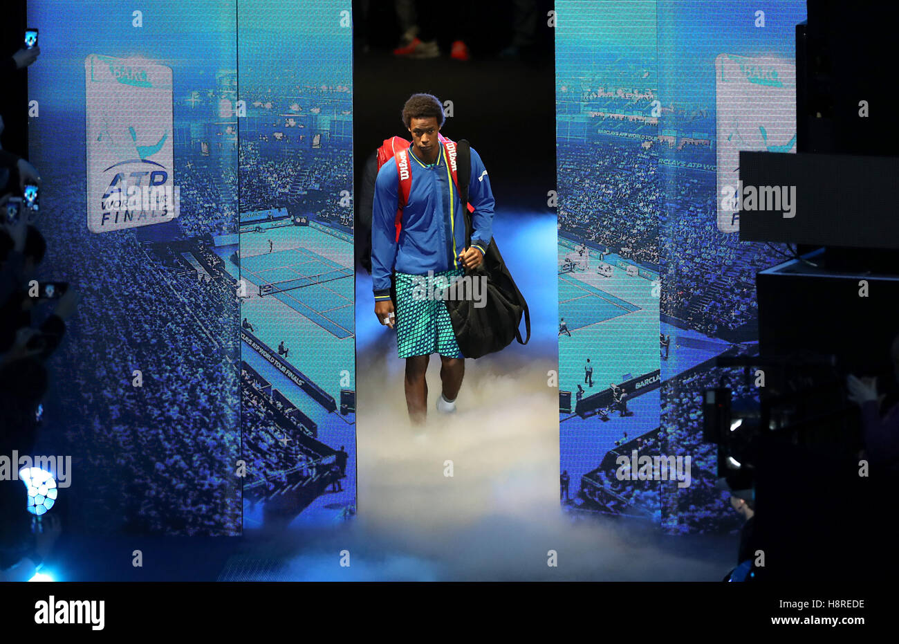 Gael Monfils walks out for the start of his match against Dominic Thiem ...