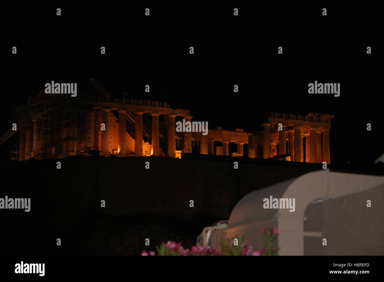 Acropolis under renovation at night all lit up in Athens, Greece Stock ...
