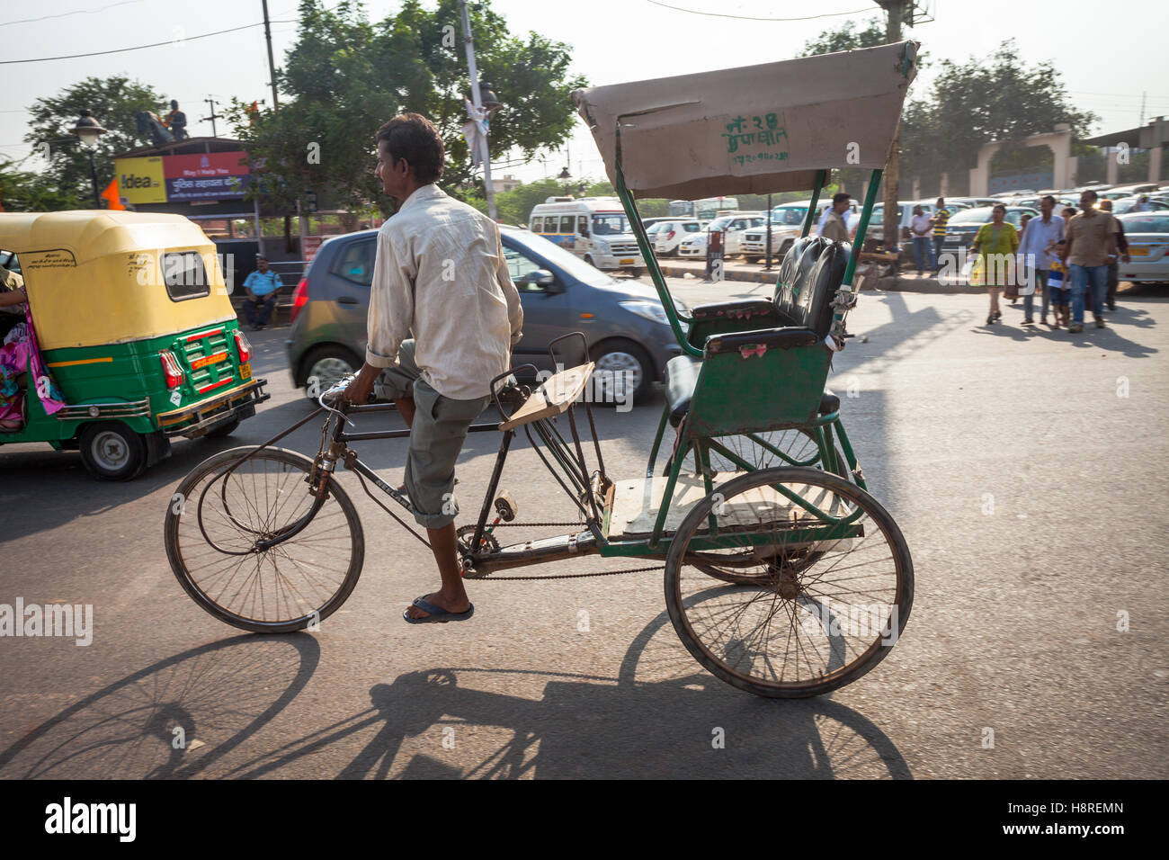 Cycle rickshaw in a street in Agra, India Stock Photo - Alamy